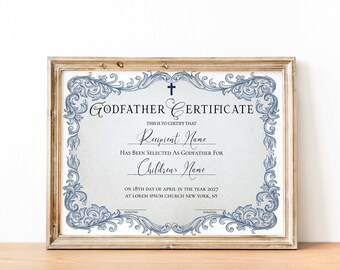 Godfather Certificate Template, Printable Editable Godfather ...