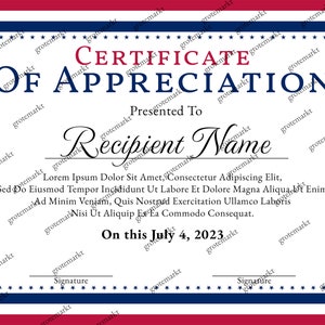 Editable American Certificate, Printable Certificate Template American ...