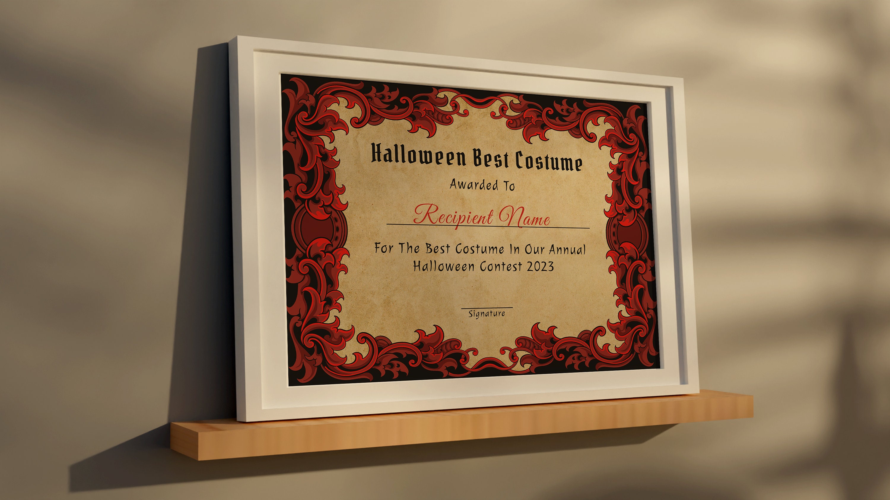 Editable Gothic Halloween Best Costume Certificate Template, Printable ...