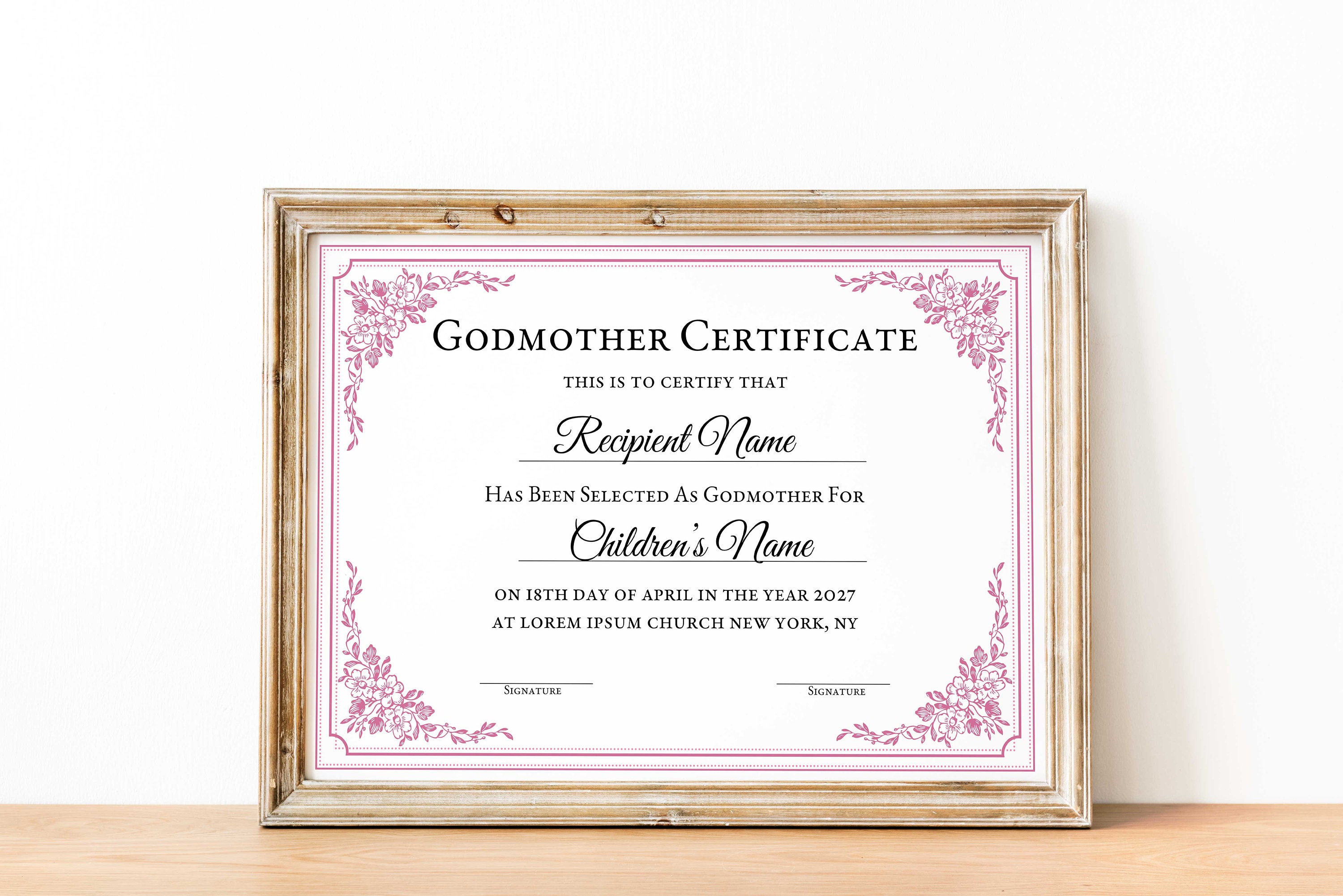 Godmother Certificate Template, Editable Godfather Certificate ...