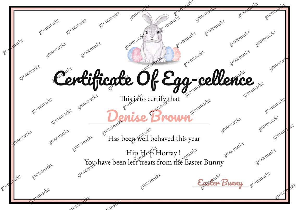 EDITABLE Certificate From Easter Bunny, Printable Easter Bunny ...