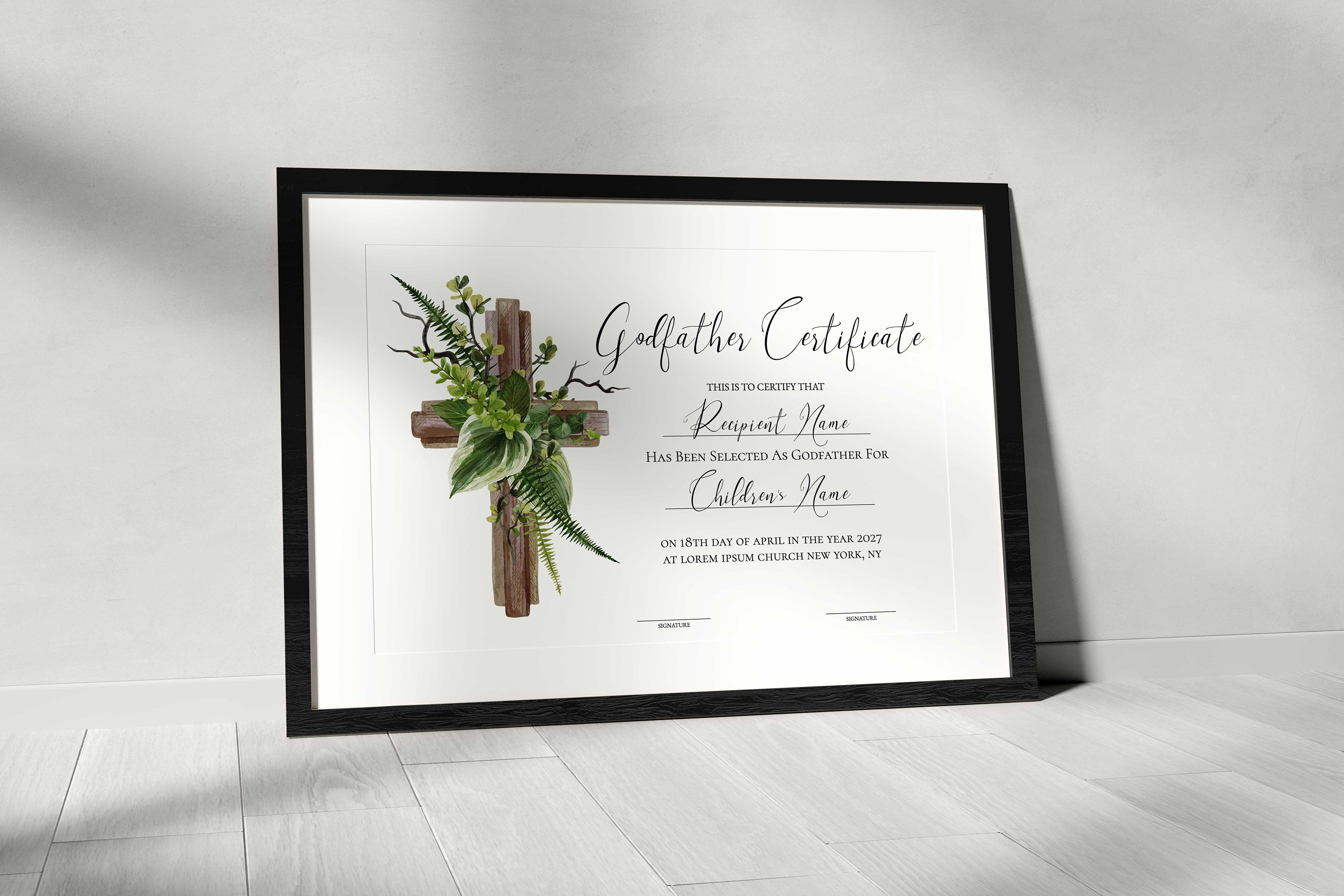 Editable Godfather Certificate Template, Printable Baptism Certificate ...