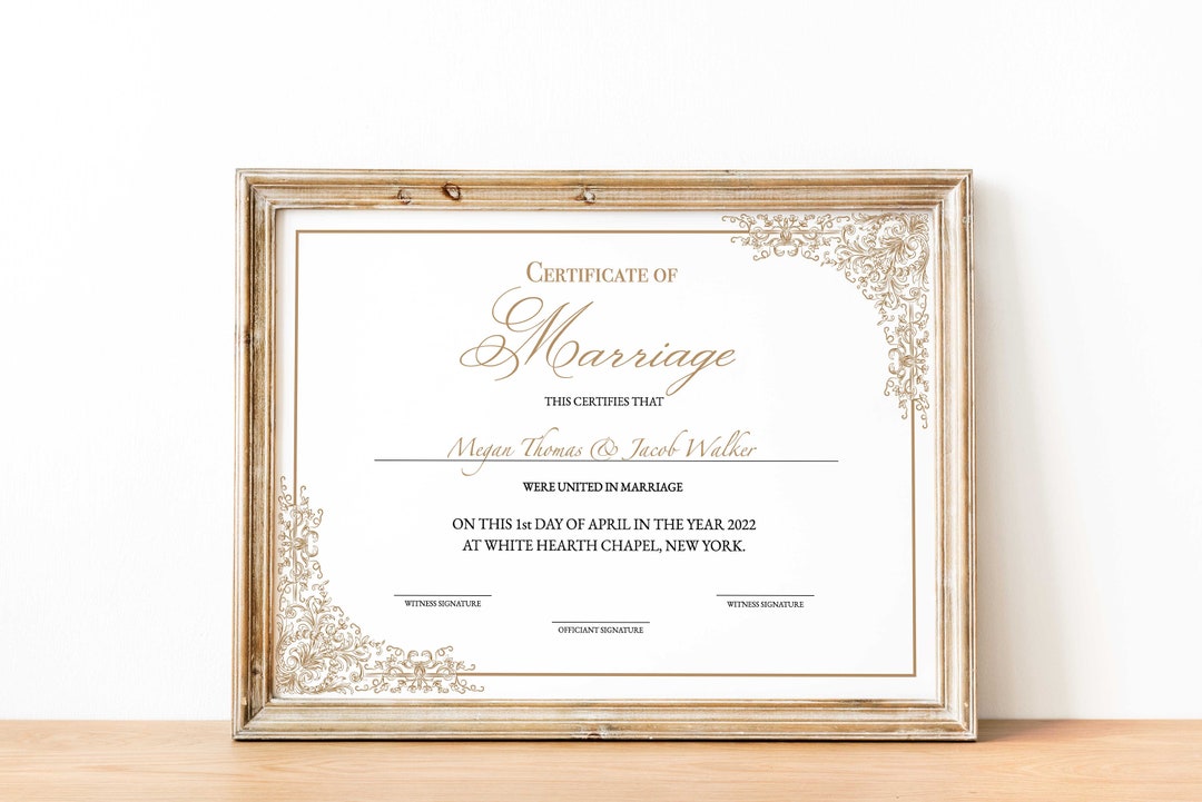 Editable Certificate of Marriage, Wedding Keepsake Certificate Template ...