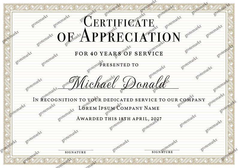 Editable Years of Service Certificate of Appreciation Template, Elegant Corporate Employee Award ...