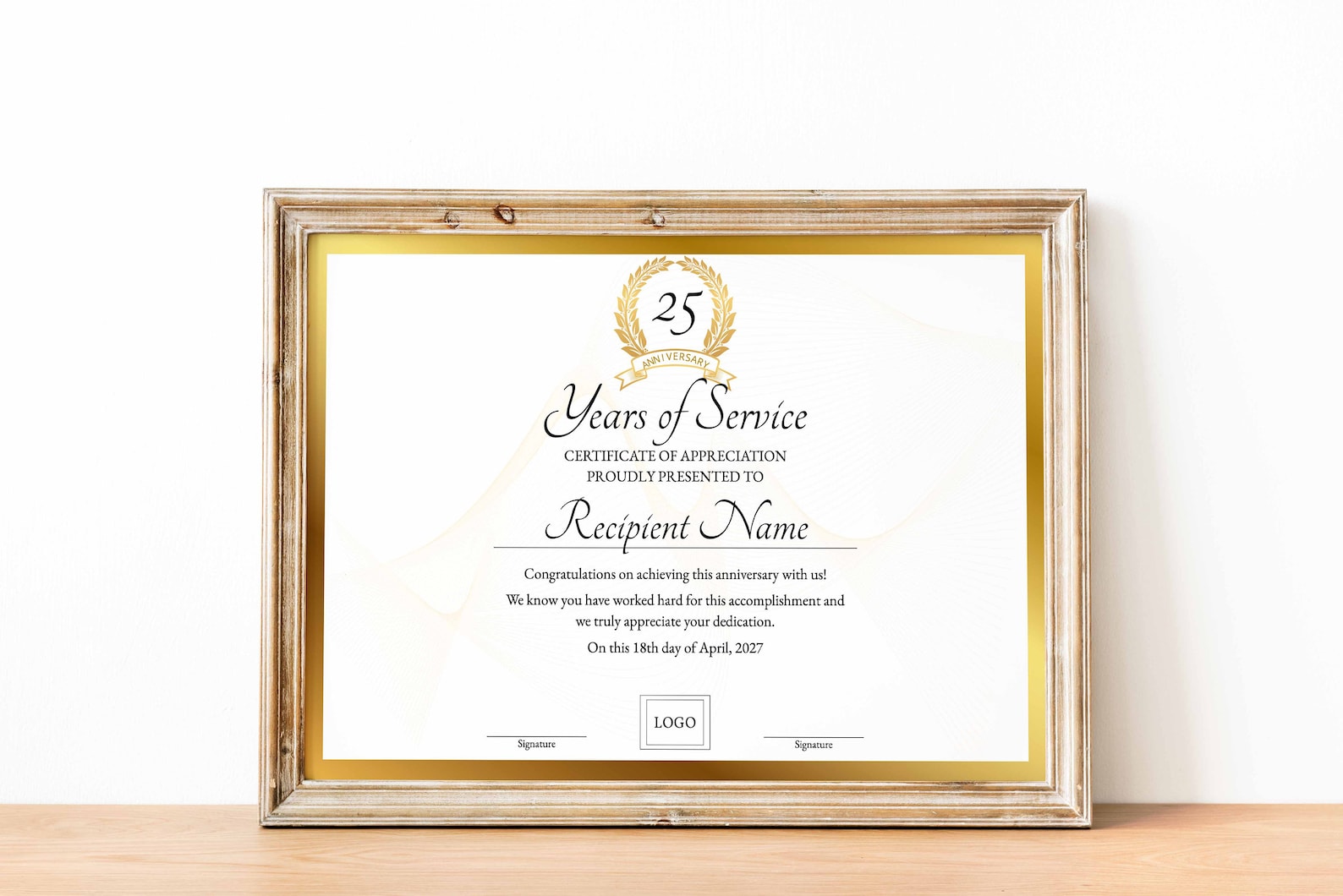 25 Years of Service Anniversary Award Certificate of Appreciation ...