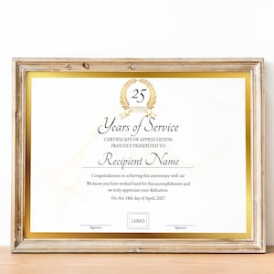 25 Years of Service Anniversary Award Certificate of Appreciation ...