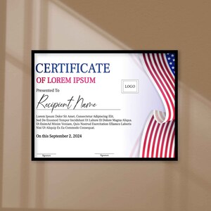 Veteran's Certificate of Appreciation, 4th of July Template, Editable Certificate With American ...