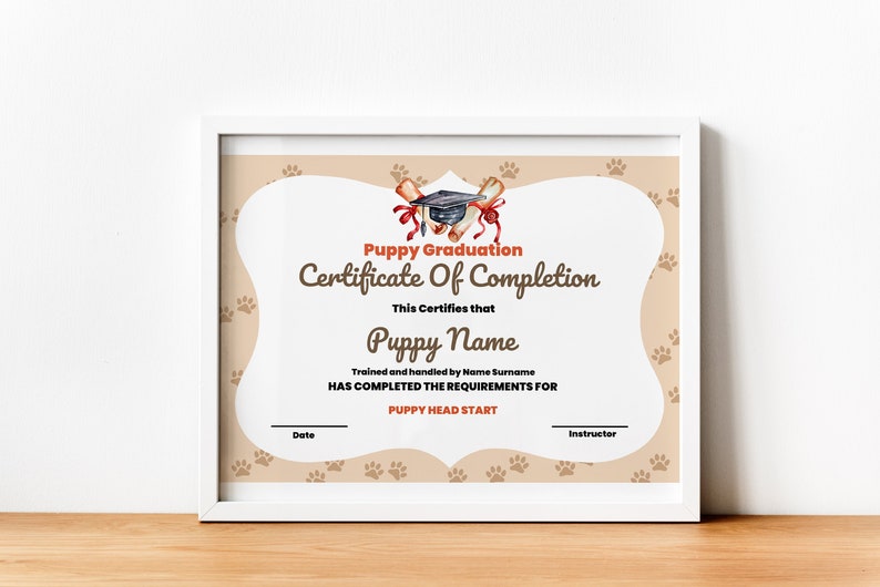 Puppy Graduation Certificate Template, Editable Dog Obedience Training ...