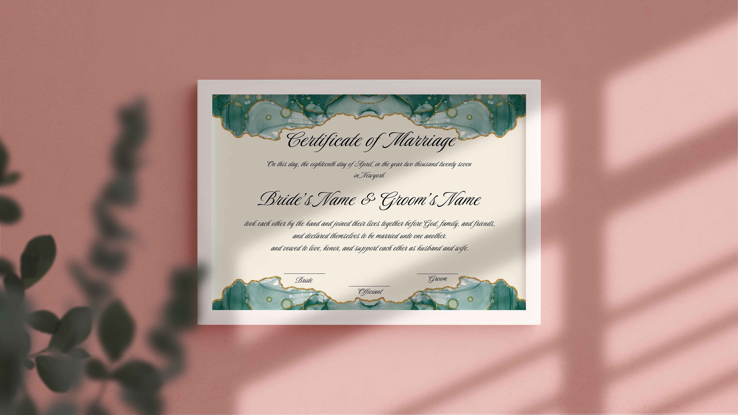 Modern Marriage Certificate Template Certificate Keepsake Calligraphy ...