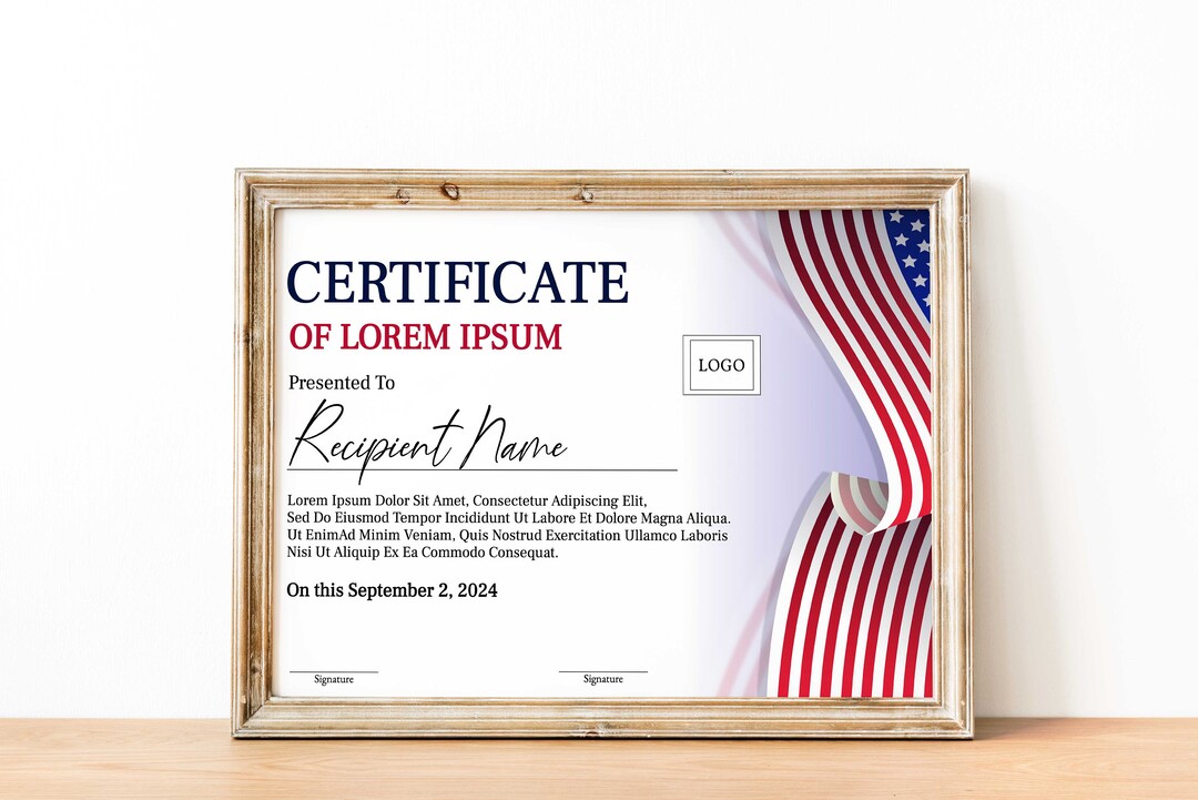 Veteran's Certificate of Appreciation, 4th of July Template, Editable Certificate With American ...