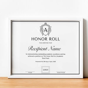 Editable Honor Roll Certificate Template, Elementary School Student ...