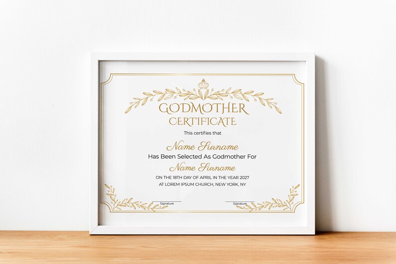 Editable Godmother Godfather Godparents Certificate Template, Printable ...