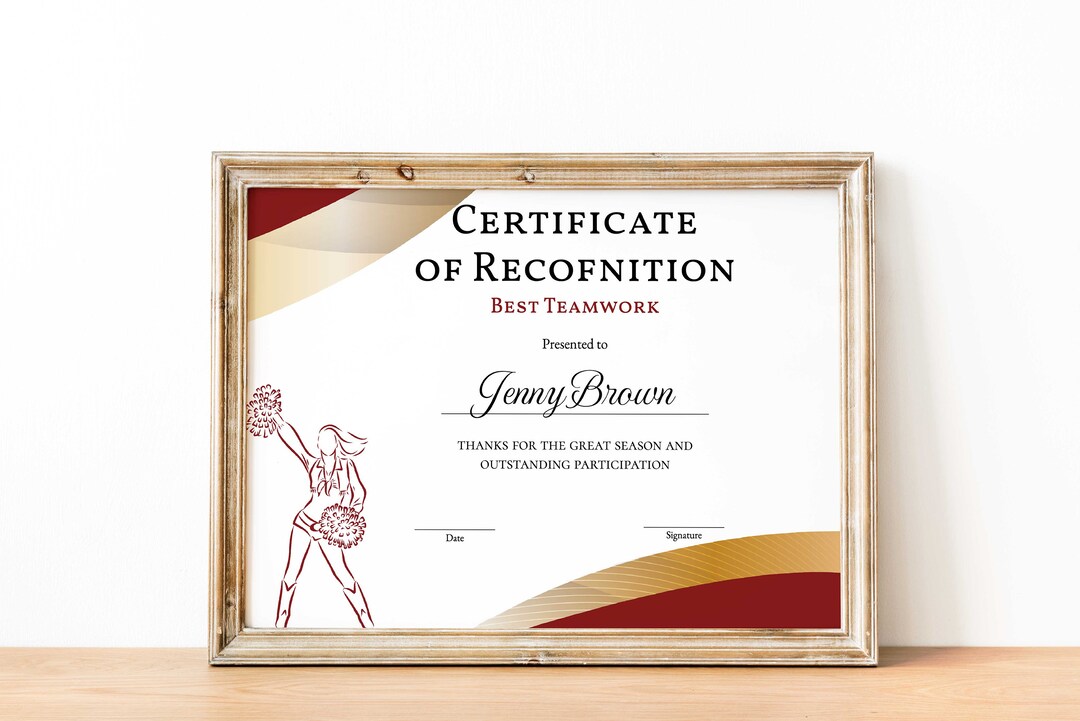 Cheerleading Award Certificate, End of Season Cheerleading Award ...