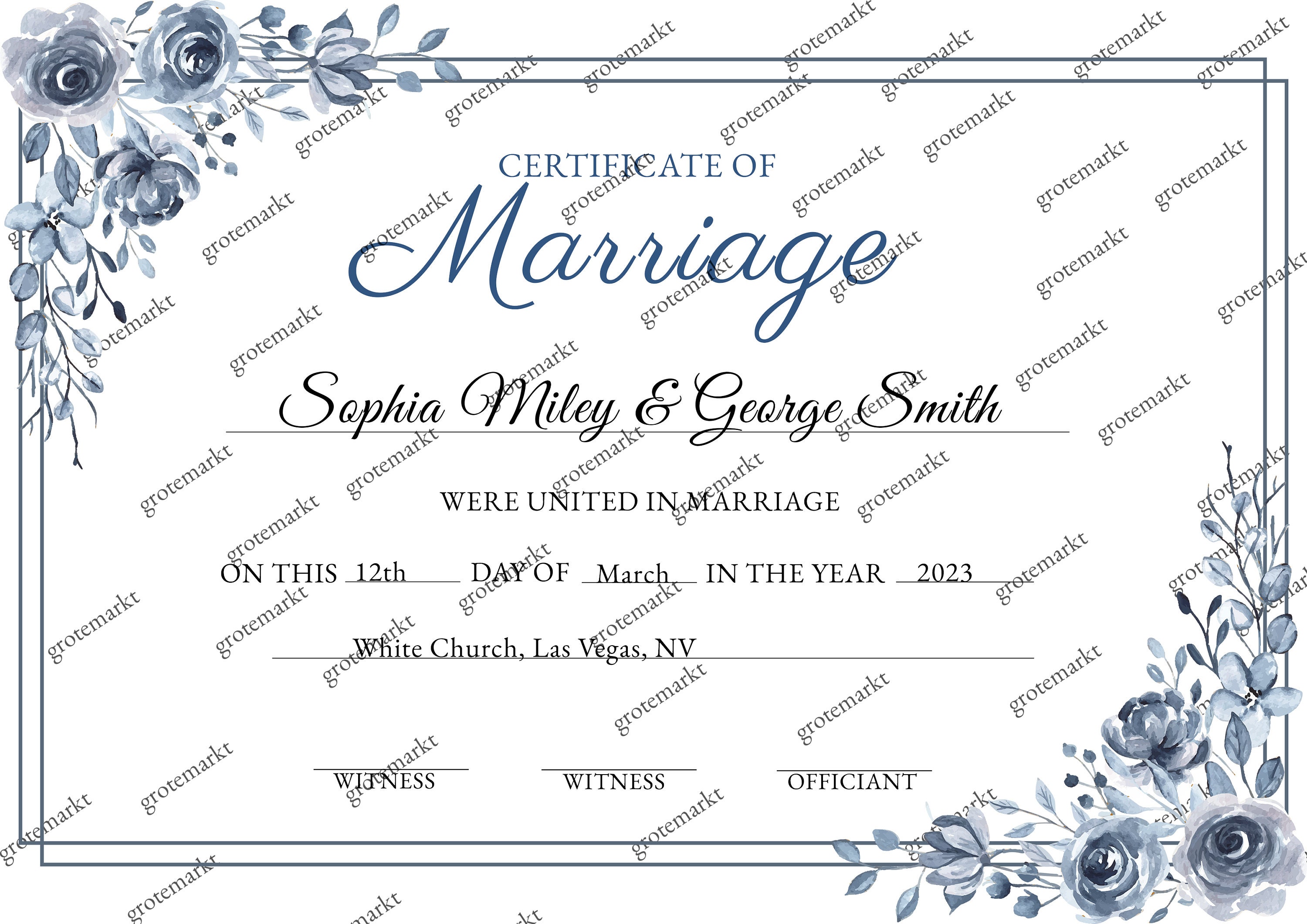 Dusty Blue Wedding Certificate Template, Printable Certificate of ...
