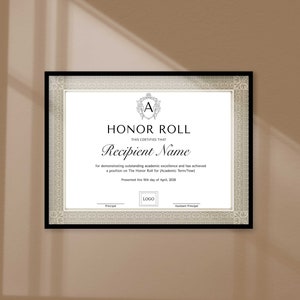 Editable Honor Roll Certificate Template, Elementary School Student ...