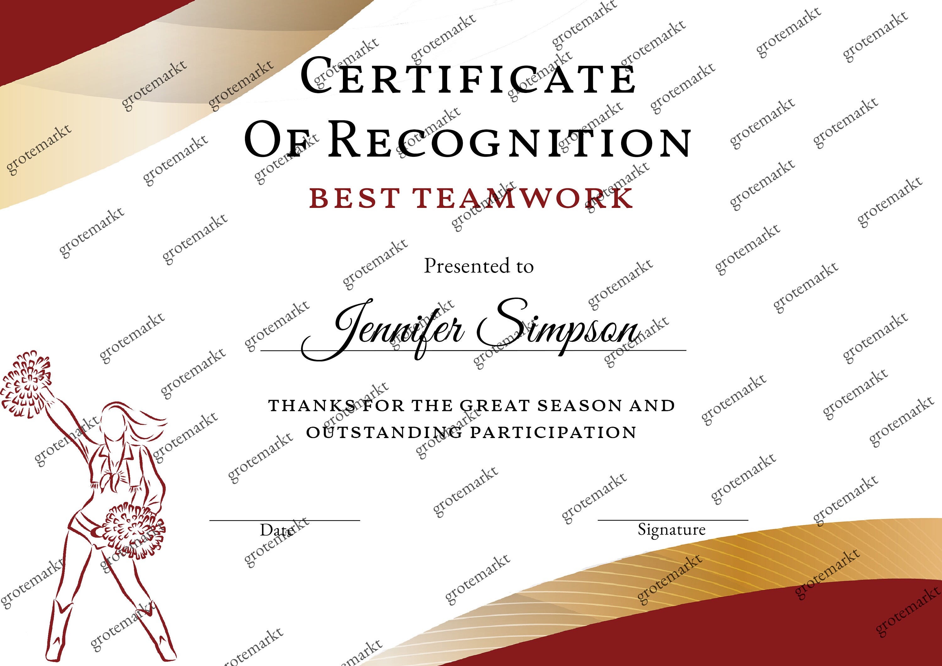 Cheerleading Award Certificate, End of Season Cheerleading Award ...