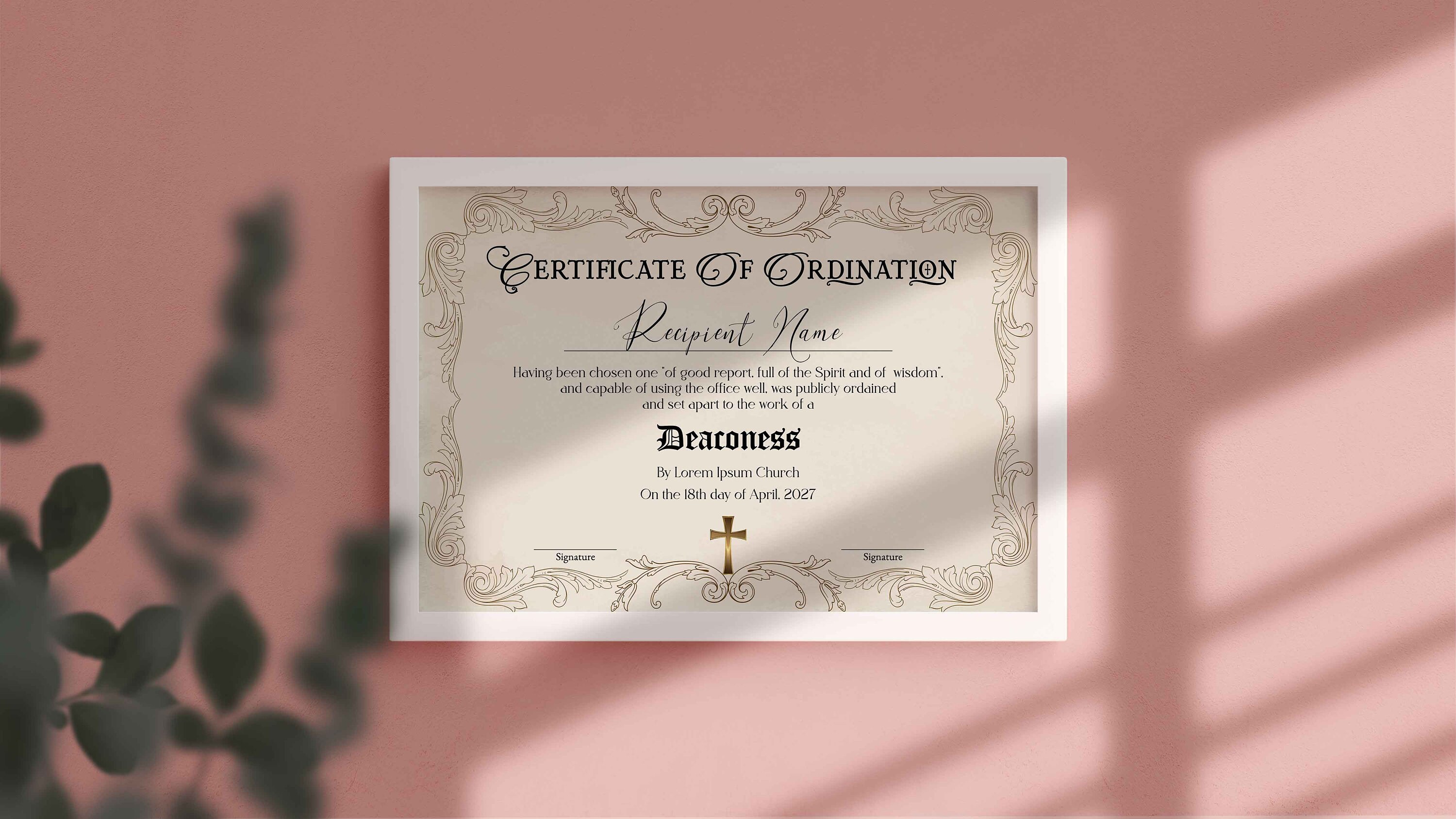 Deacon & Deaconess Ordination Certificate Template, Certificate of ...