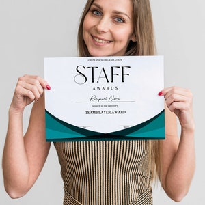Best Staff Awards, Team Player Award Certificate, EDITABLE Best ...