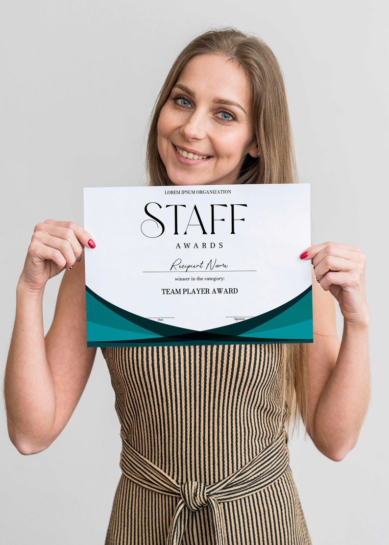 Best Staff Awards, Team Player Award Certificate, EDITABLE Best ...