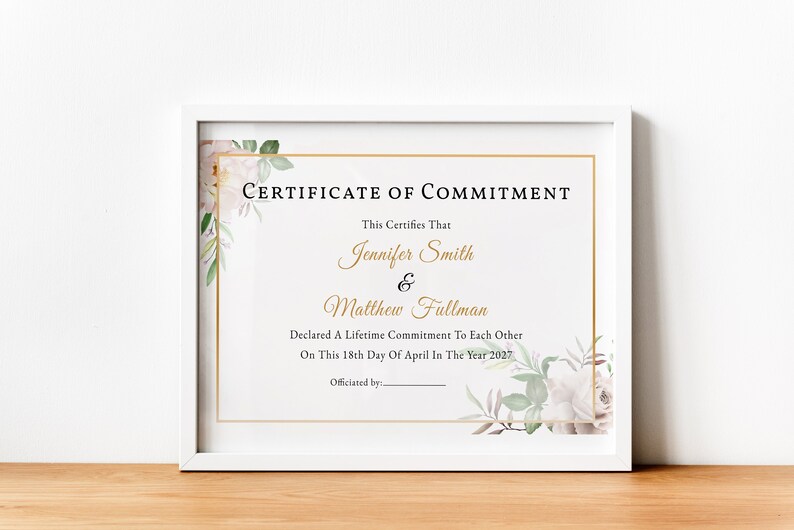 Elegant Certificate of Commitment Template, Printable Marriage ...