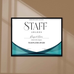 Best Staff Awards, Team Player Award Certificate, EDITABLE Best ...