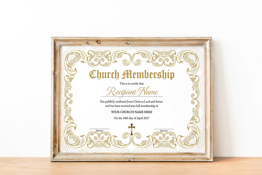 Church Membership Certificate Template, Editable Printable Certificate ...