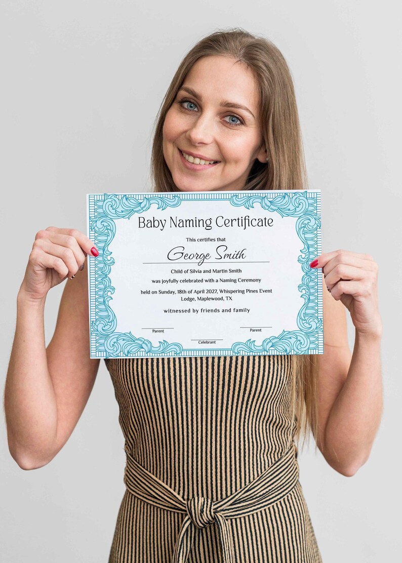 Editable Baby Boy Naming Certificate Template Printable Blue ...