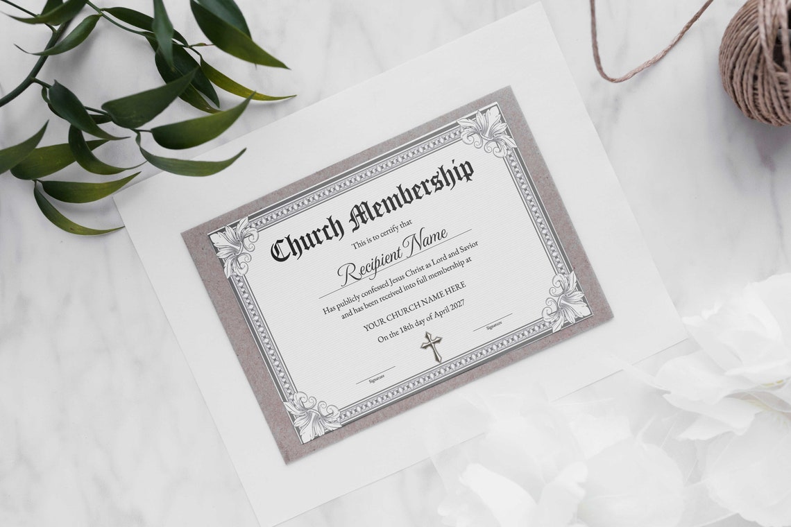 Church Membership Certificate Template, Editable Printable Certificate ...
