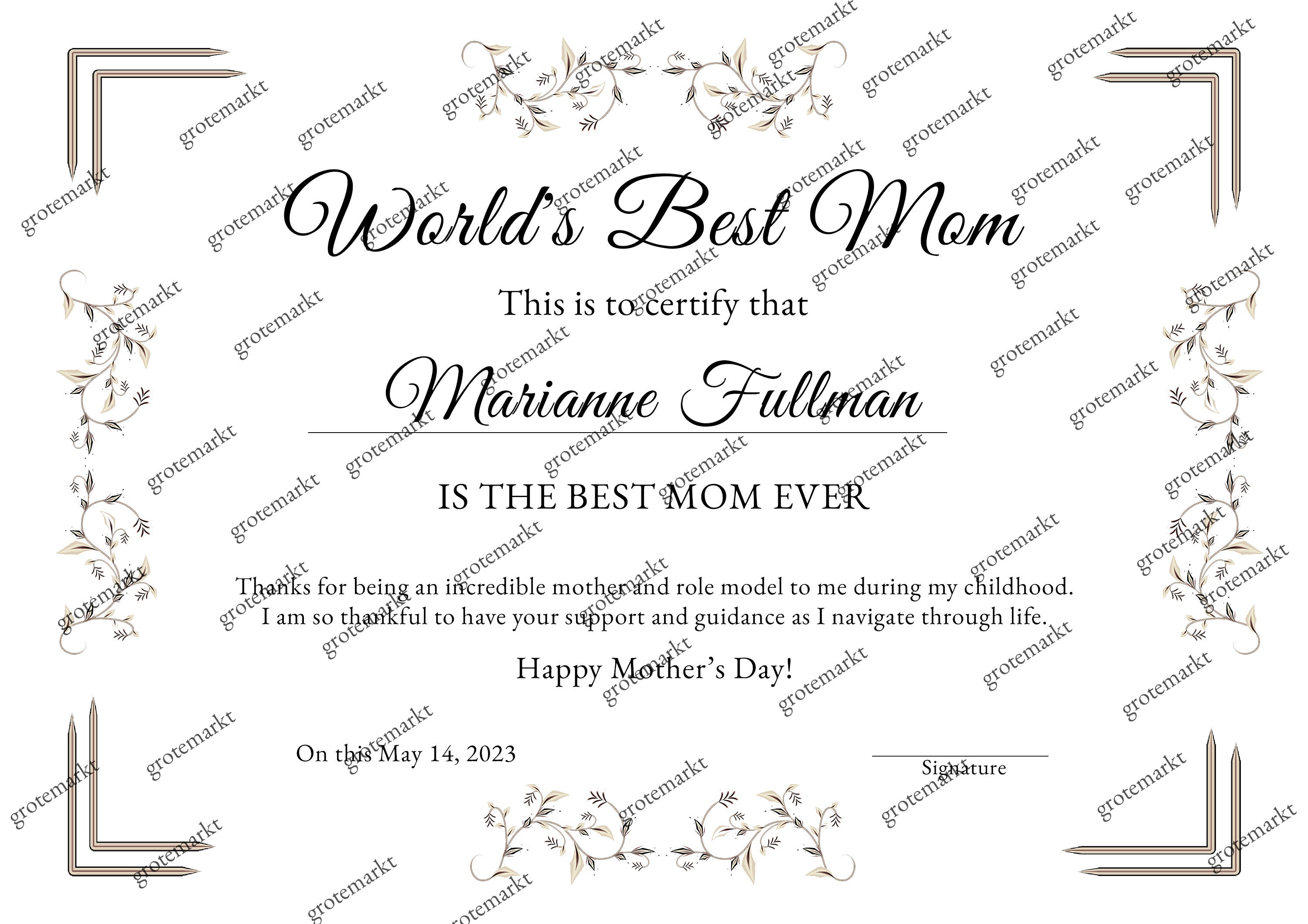 Editable Best Mom Certificate Template, Mother's Day Certificate, Best ...