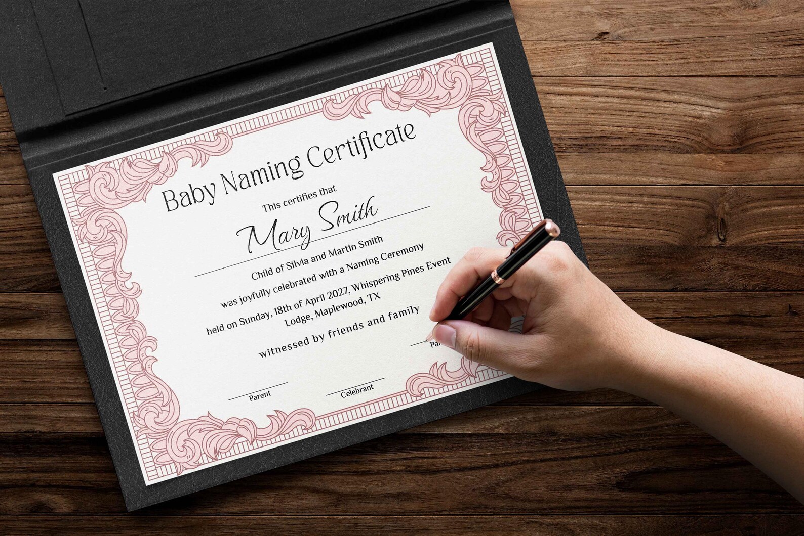 Editable Baby Girl Naming Certificate Template Printable Pink ...
