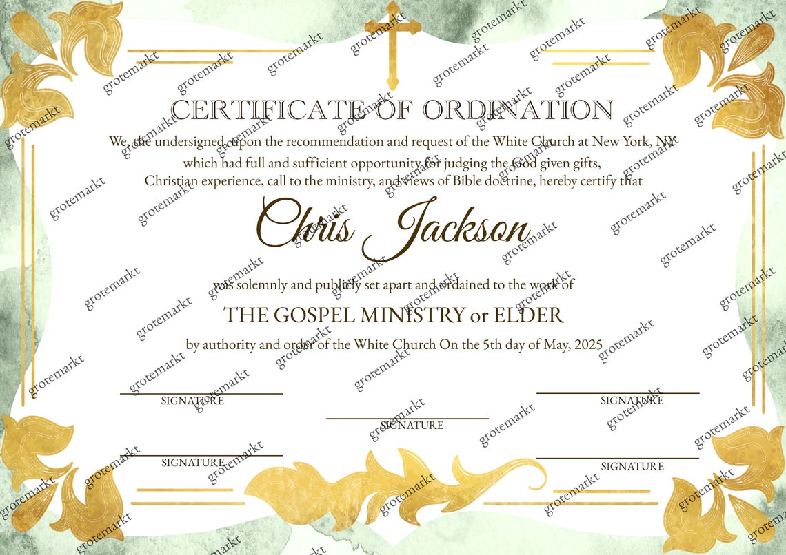 Editable Ordained Elder Certificate Template, Printable Vintage Luxury ...