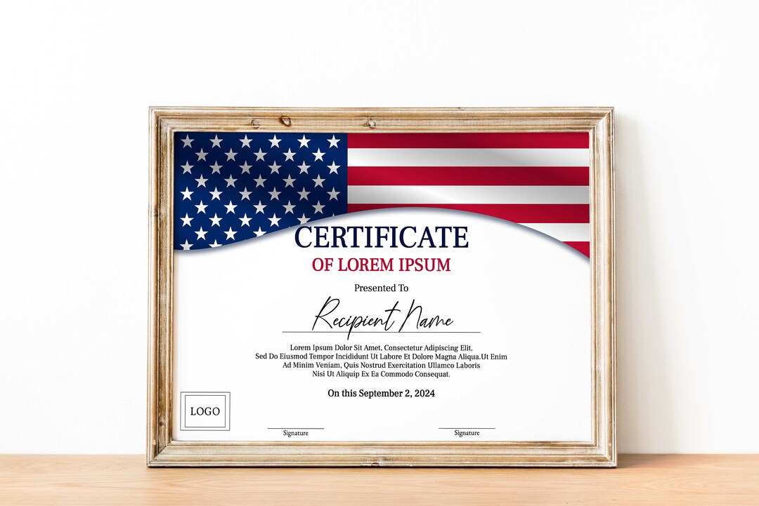 Veteran's Certificate of Appreciation, 4th of July Template, Editable Certificate With American ...