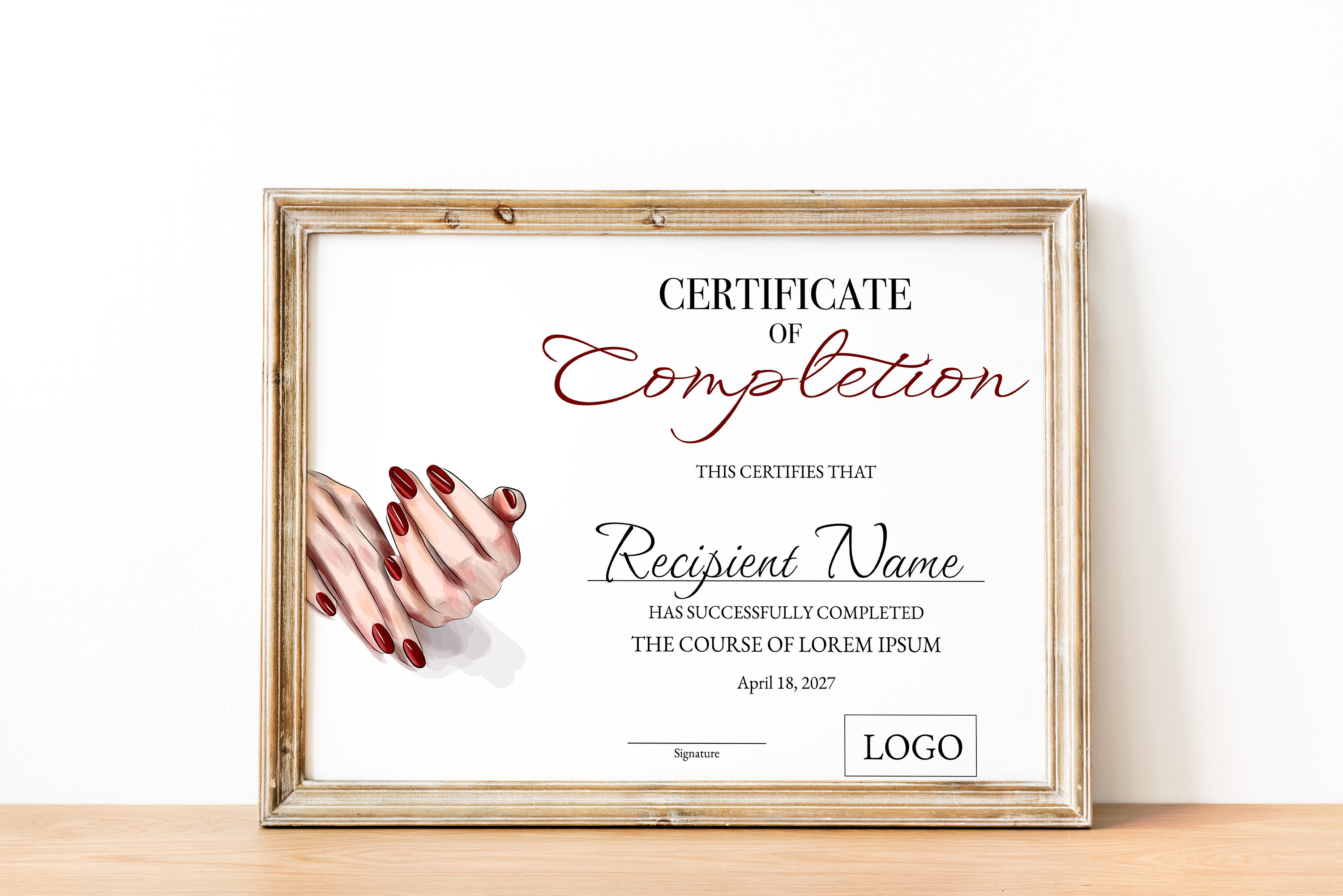 Minimalist Certificate of Completion for Nail Salon, EDITABLE ...