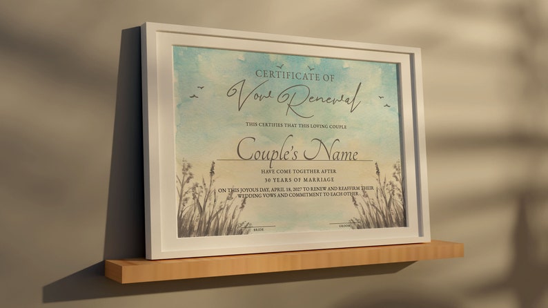 Beach Vow Renewal Certificate Template, Beach Ceremony Keepsake ...