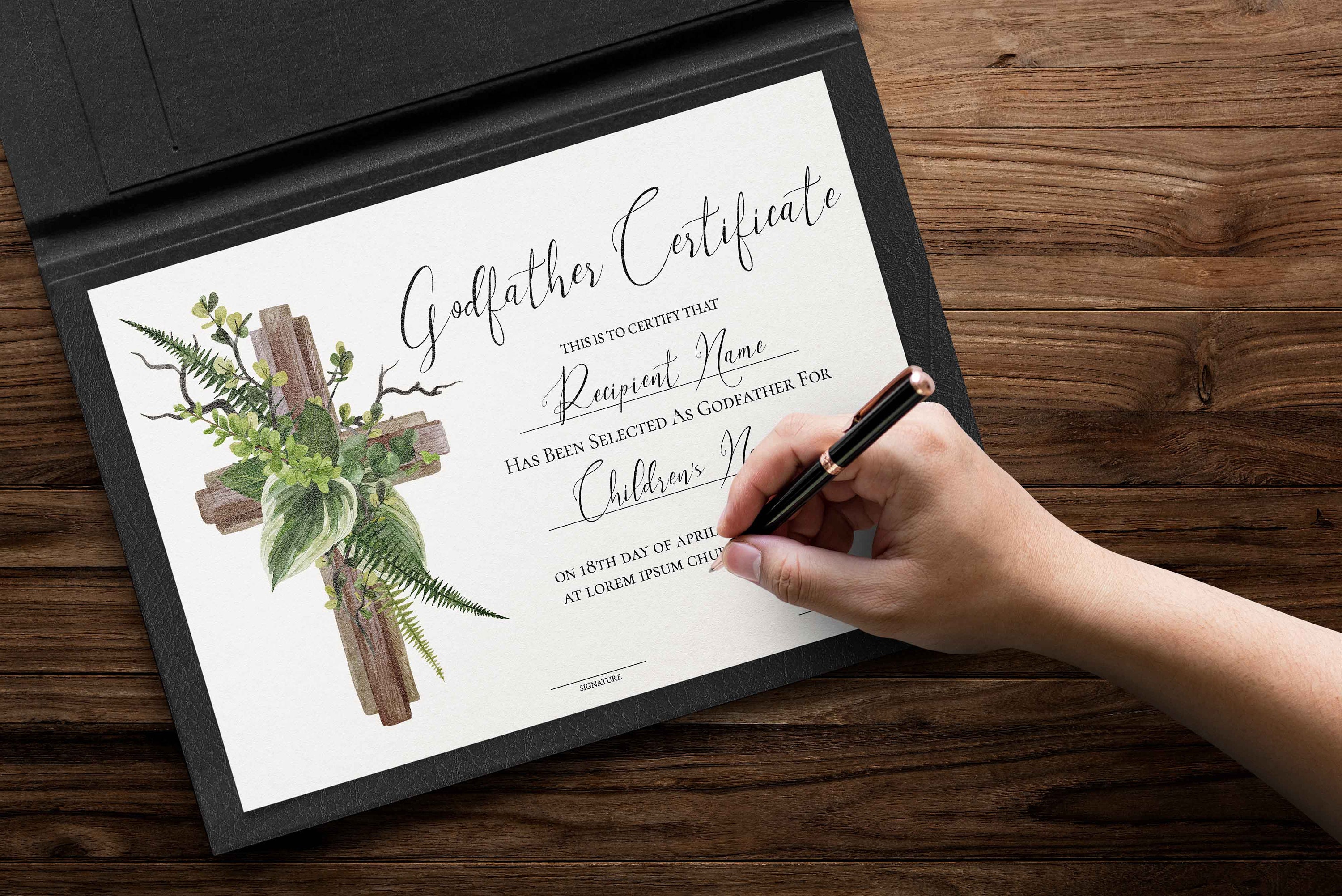Editable Godfather Certificate Template, Printable Baptism Certificate ...