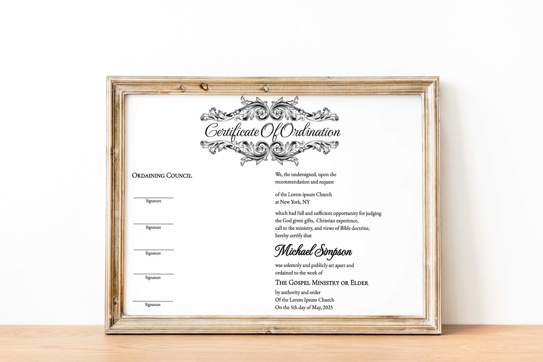 Editable Ordained Elder Certificate Template, Printable Luxury ...