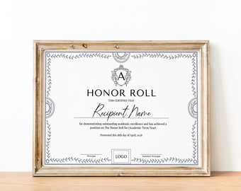 Editable Honor Roll Certificate Template, Elementary School Student ...
