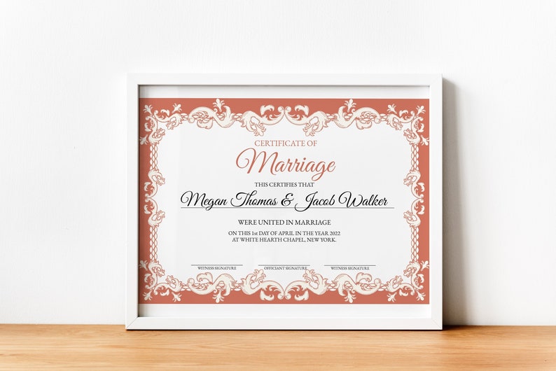 Printable Marriage Certificate Template for Newlyweds, Editable ...