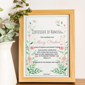 Cute Baby Naming Certificate Template Editable Printable Certificate of ...