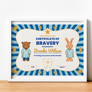 Editable Dentist Certificate of Bravery Kids Certificate Template ...
