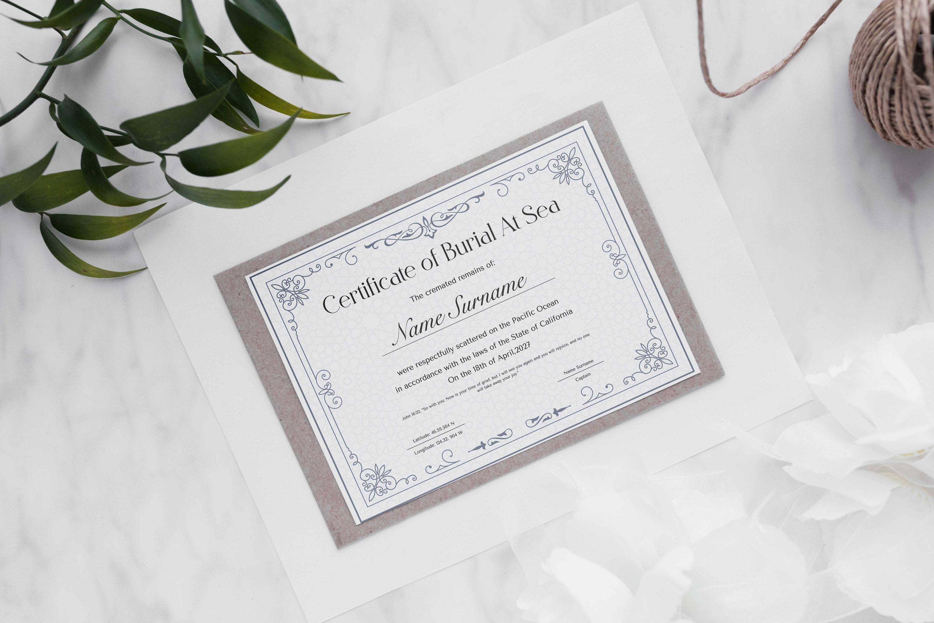 Certificate of Burial at Sea, Spreading Ashes at Sea, Sea Scattering ...