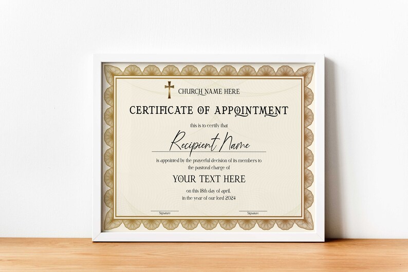 Editable Appointment Certificate Template, Printable Bishop Pastor ...