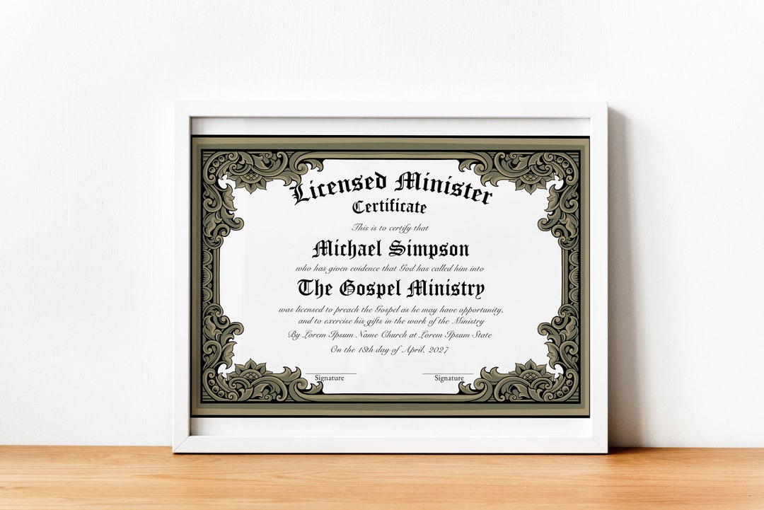 Editable Ordained Minister Certificate Template, Printable Certificate ...