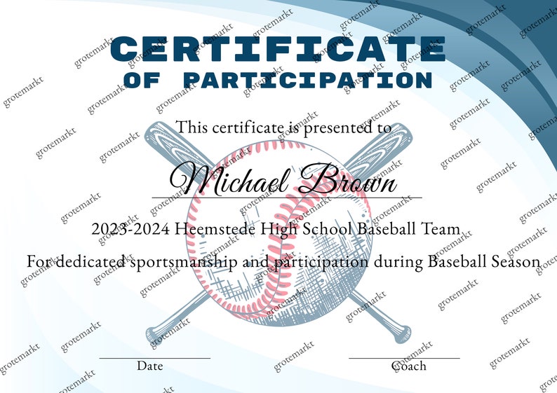 Editable Baseball Certificate Template, Printable Certificate Template ...