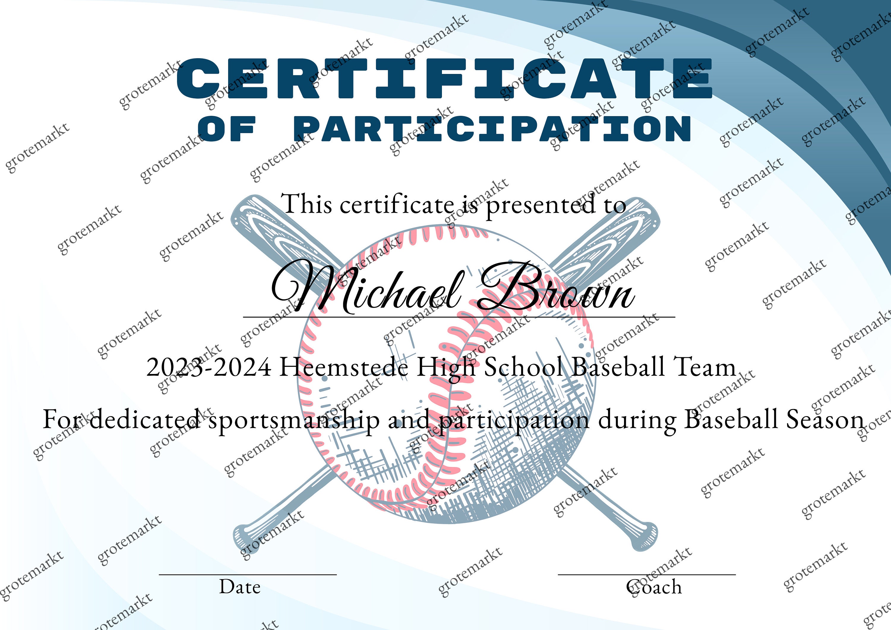 Editable Baseball Certificate Template, Printable Certificate Template ...