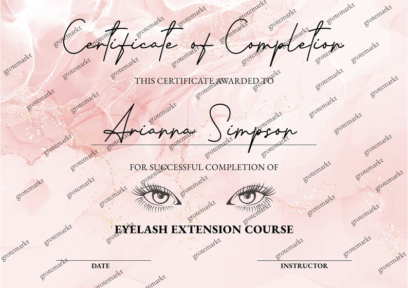 Editable Lash Certificate of Completion Template, Printable Lash ...