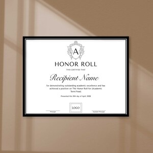 Editable Honor Roll Certificate Template, Elementary School Student ...
