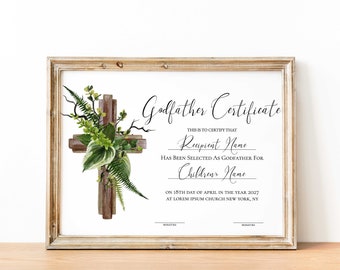 Godfather Certificate Template, Printable Editable Godfather ...
