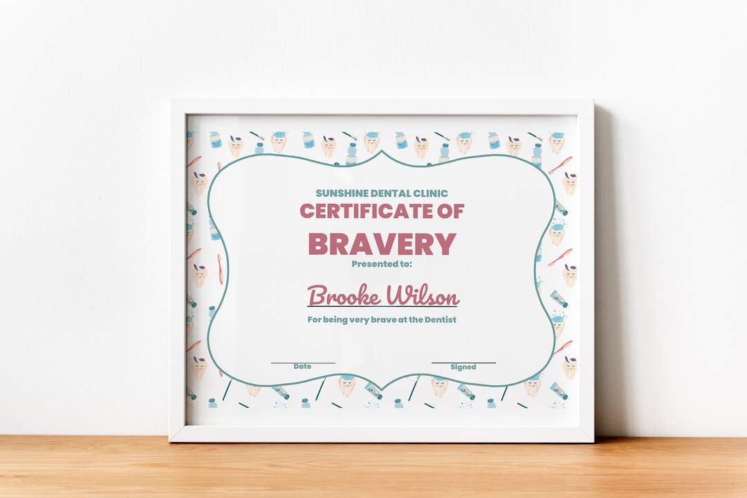 Editable Dentist No Cavities Club Certificate of Bravery - Etsy