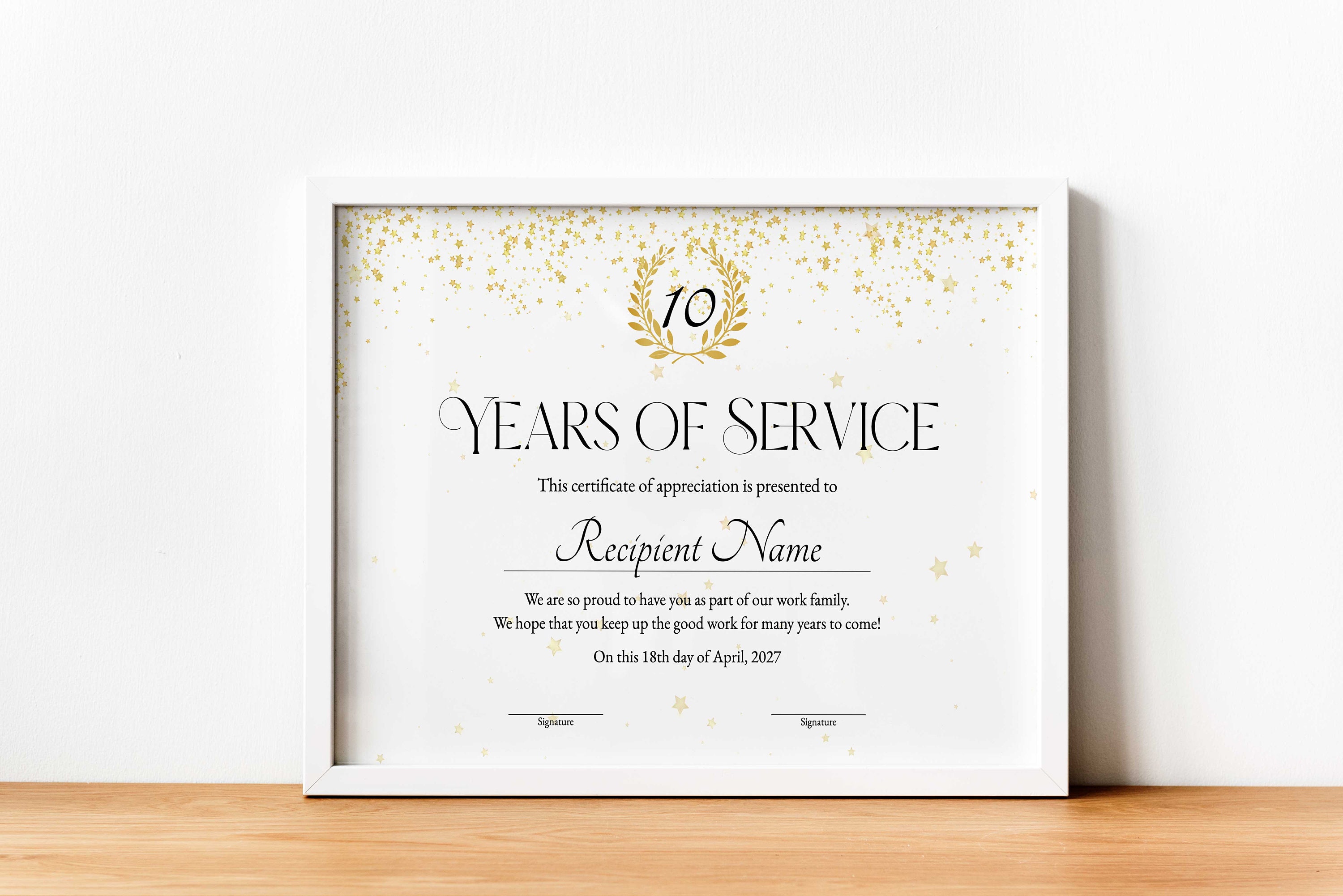 10 Years of Service Anniversary Award Certificate of Appreciation ...